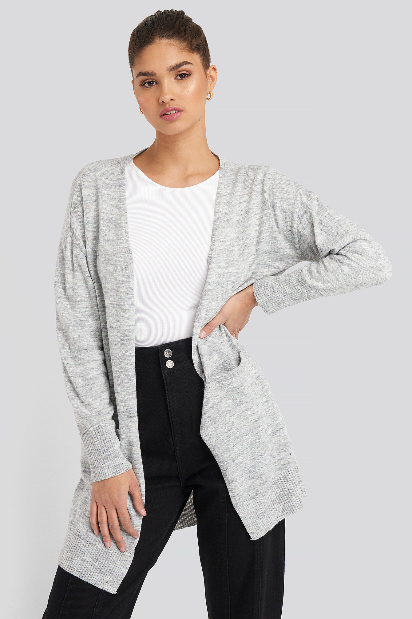 Open Front Longline Cardigan Grau | NA-KD