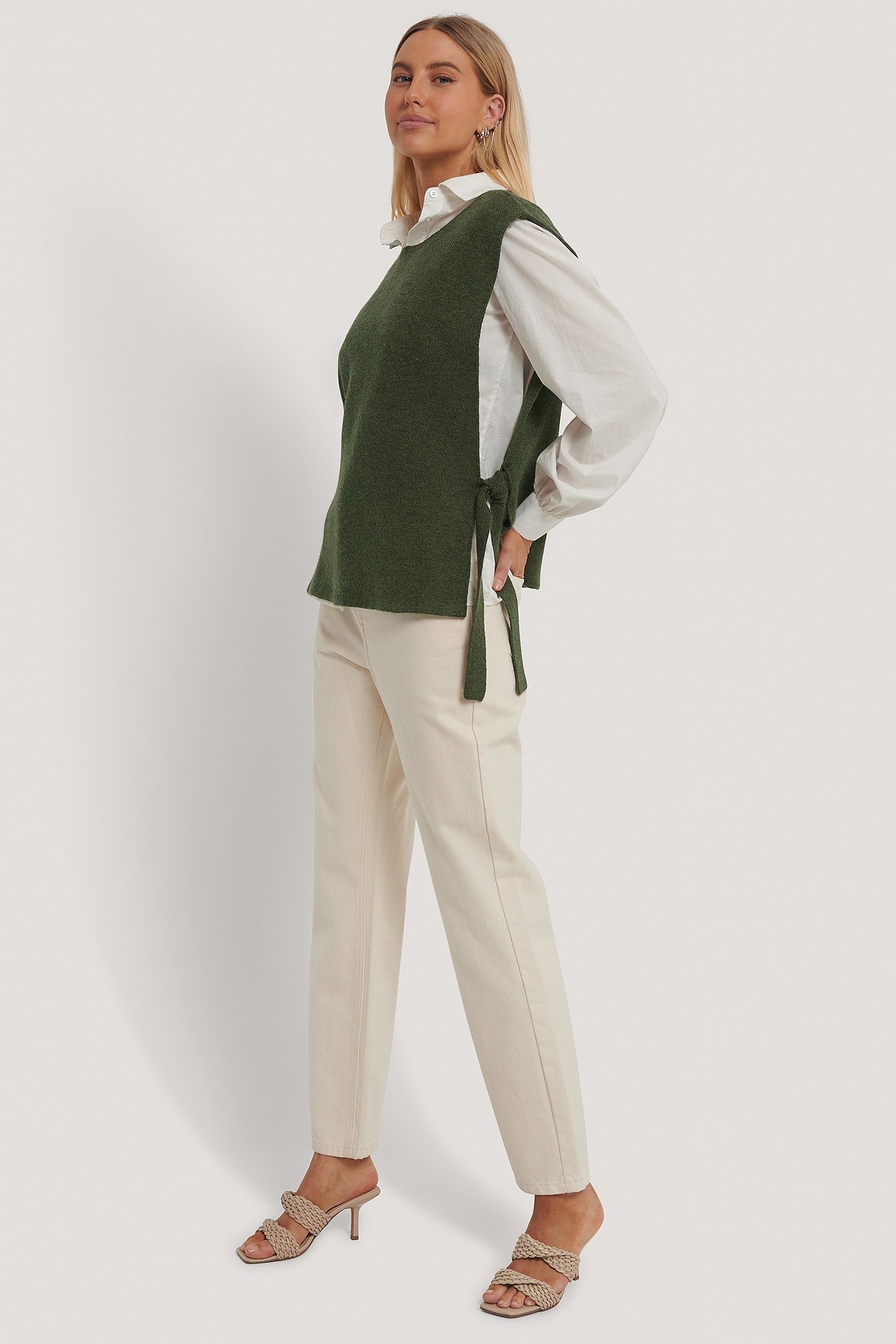 Open Side Knitted Vest Green | na-kd.com