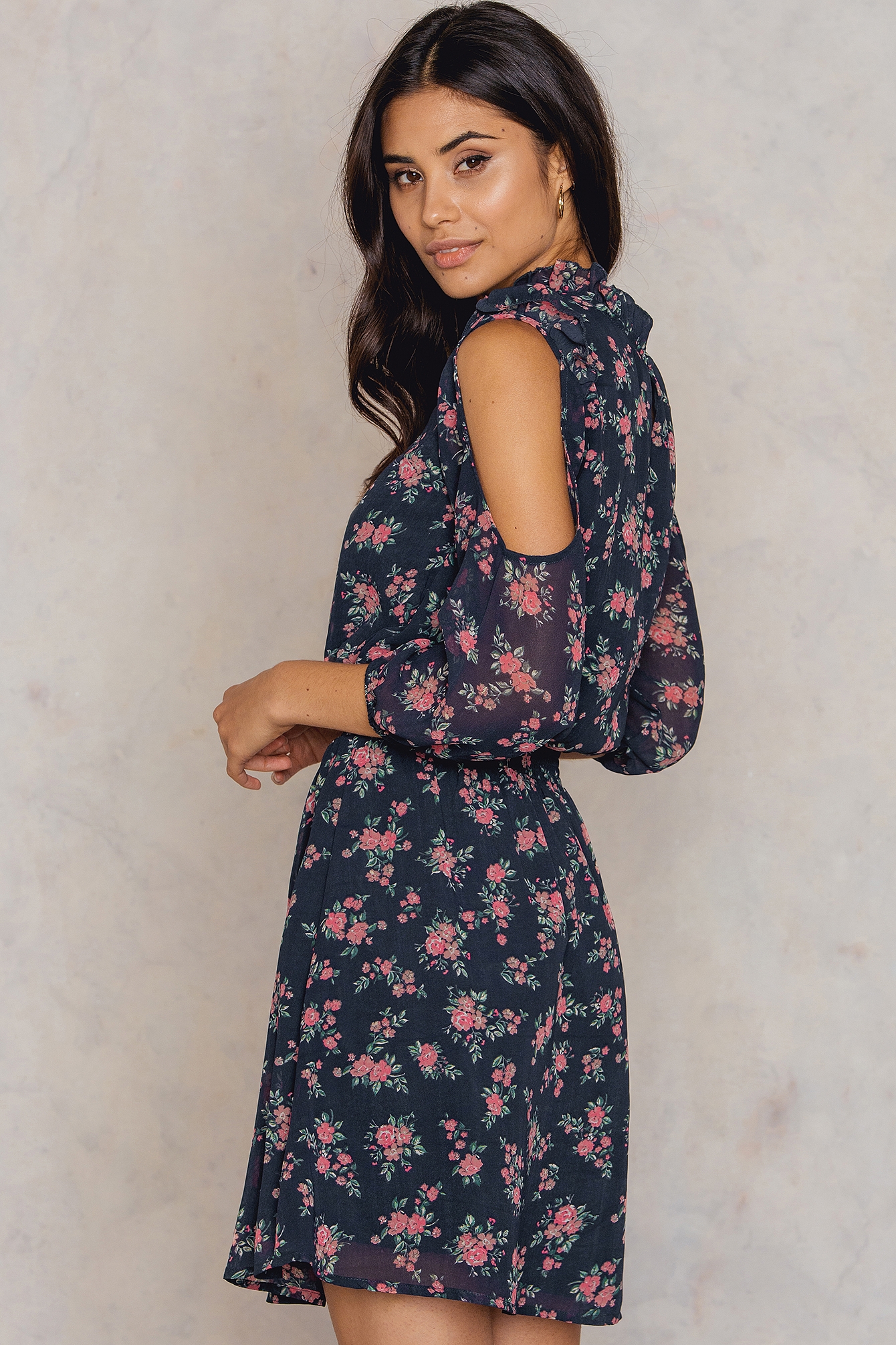 Open Sleeve Round Neck Dress Blue | na-kd.com