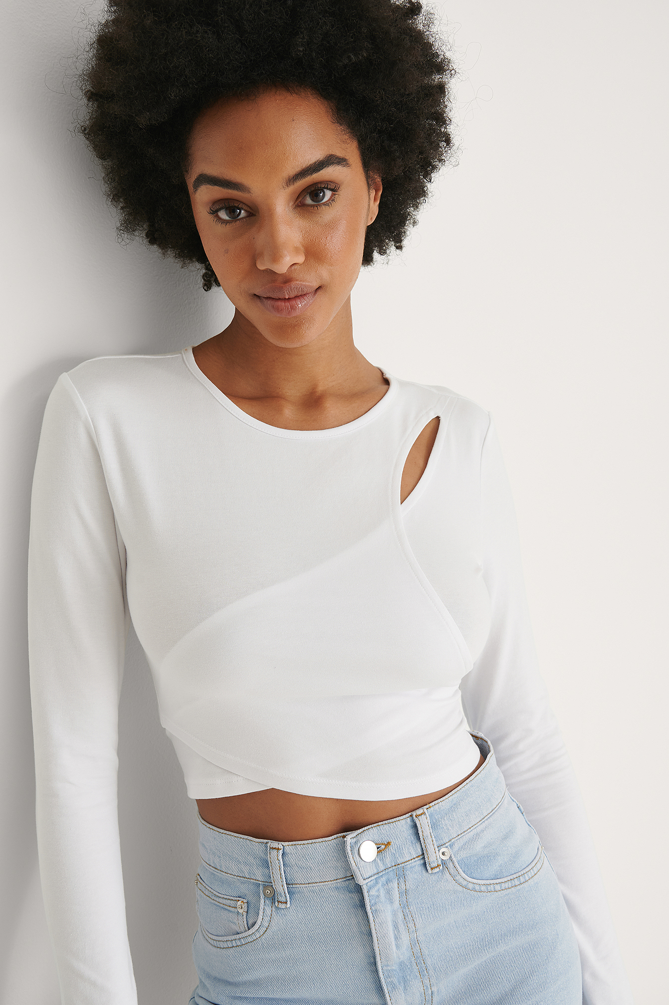 Recycled Deep Round Neck Mesh Top Black | na-kd.com