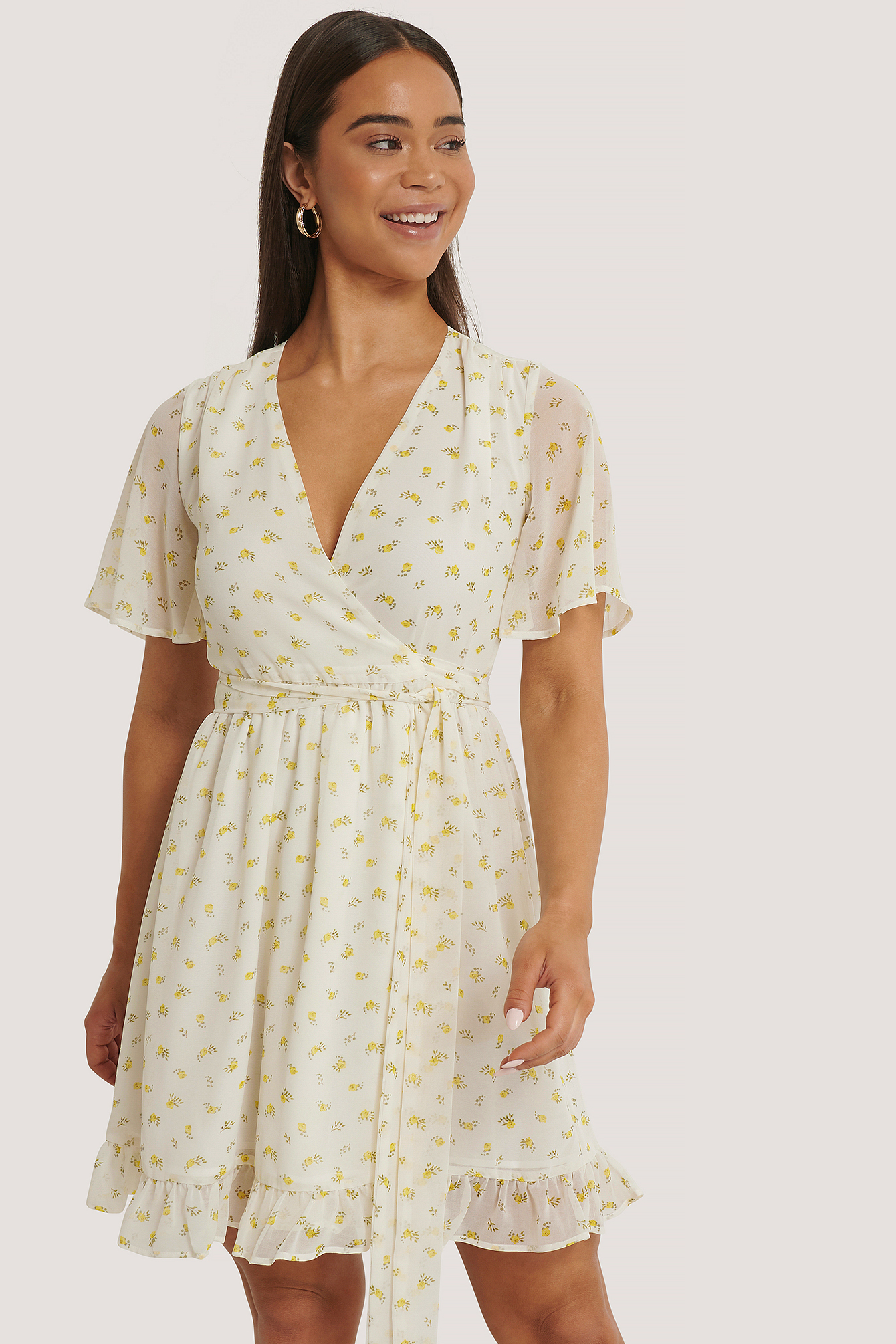 Overlap Flounce Dress Flower | NA-KD