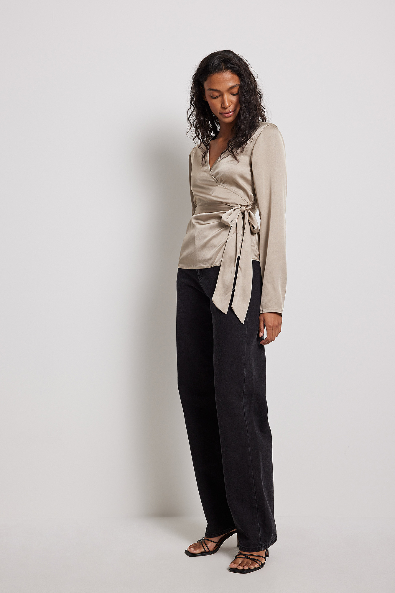 Overlap Front Satin Blouse Beige | na-kd.com