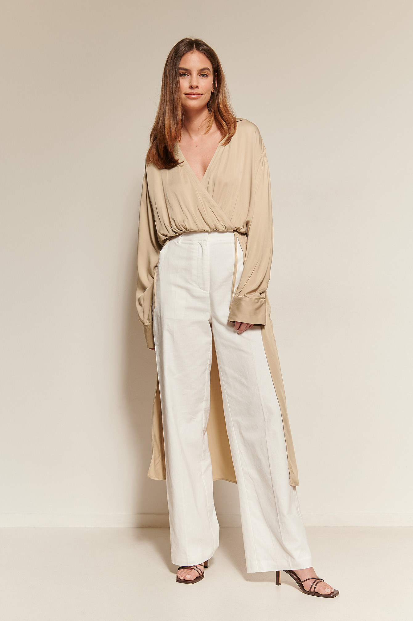 Overlap Front Shirt Blouse Beige | na-kd.com