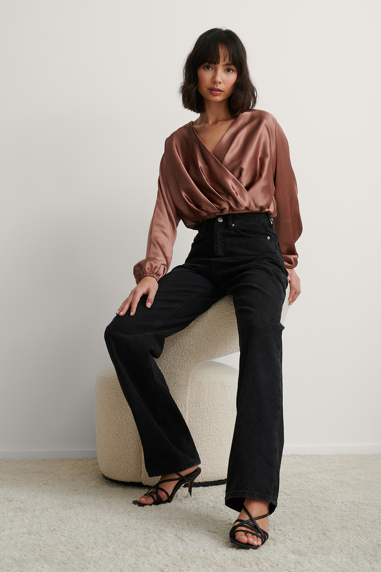 Overlap Satin Blouse Pink | NA-KD