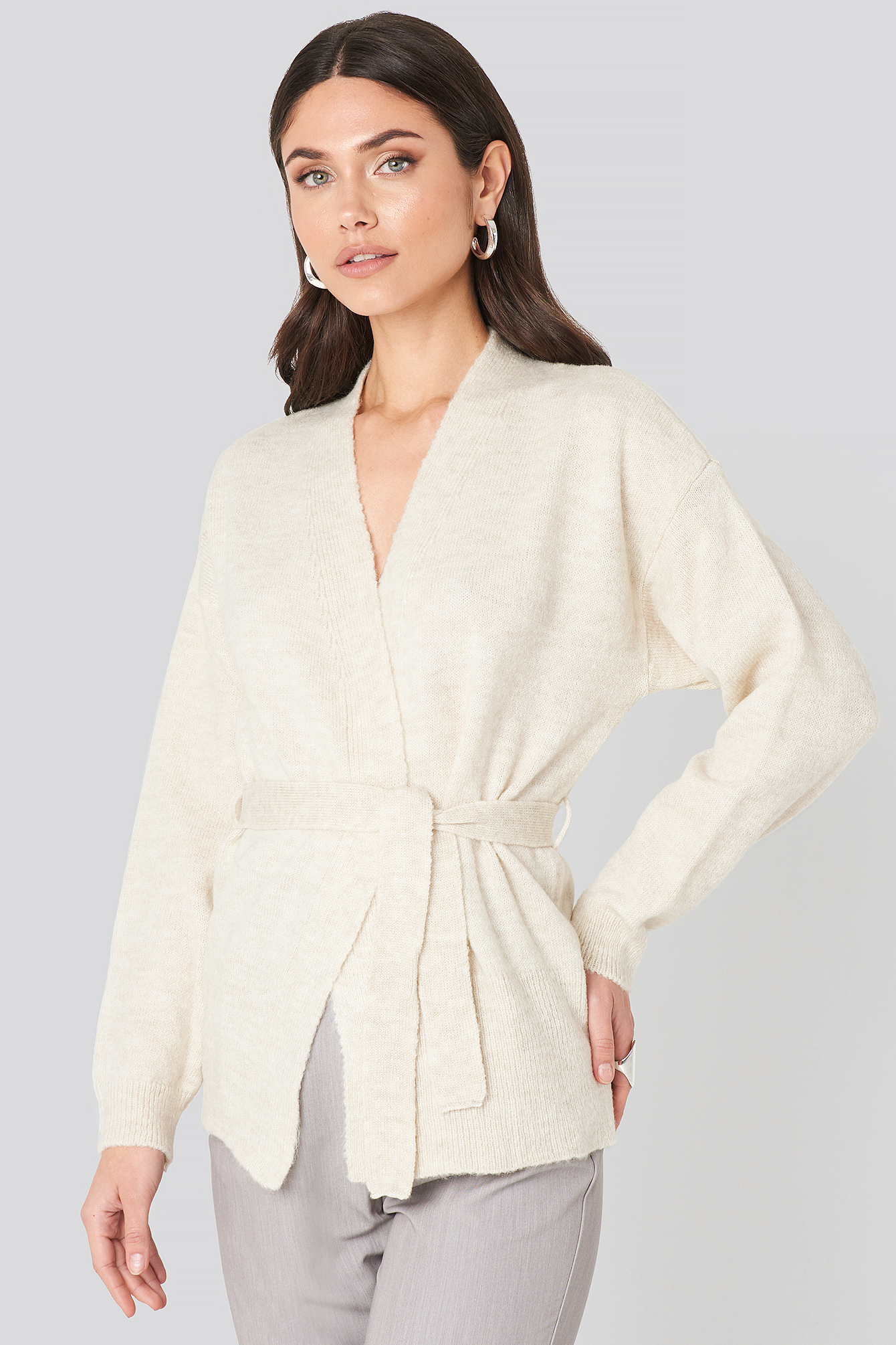 Overlap Tied Waist Cardigan Beige | NA-KD