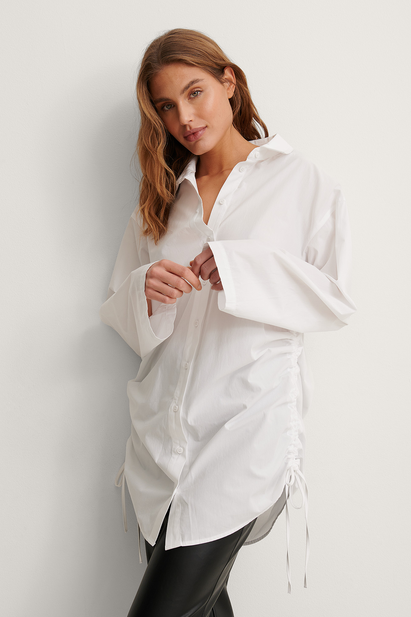 Oversized Drawstring Shirt White | NA-KD