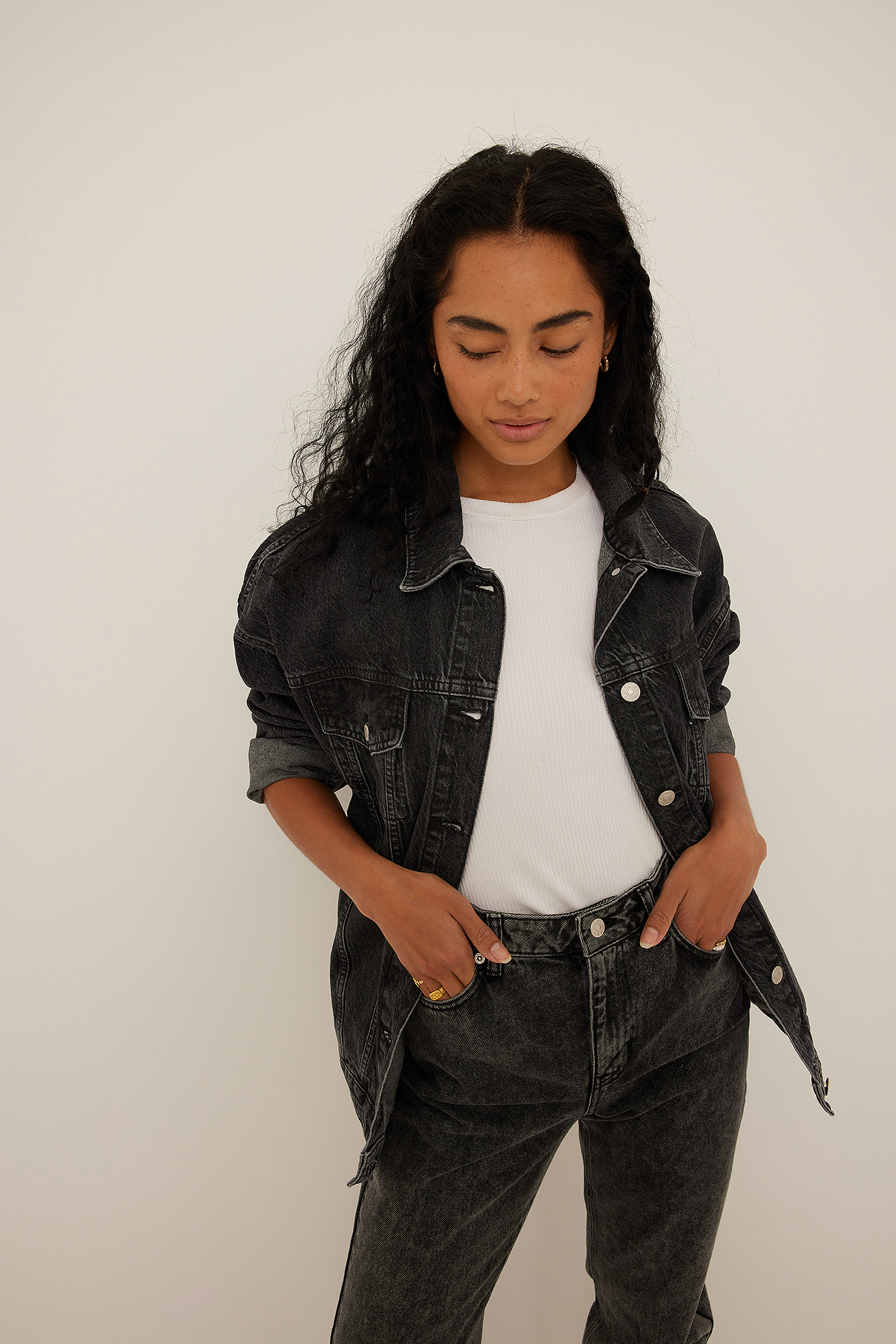 Oversized Pocket Detailed Denim Jacket Grey | NA-KD