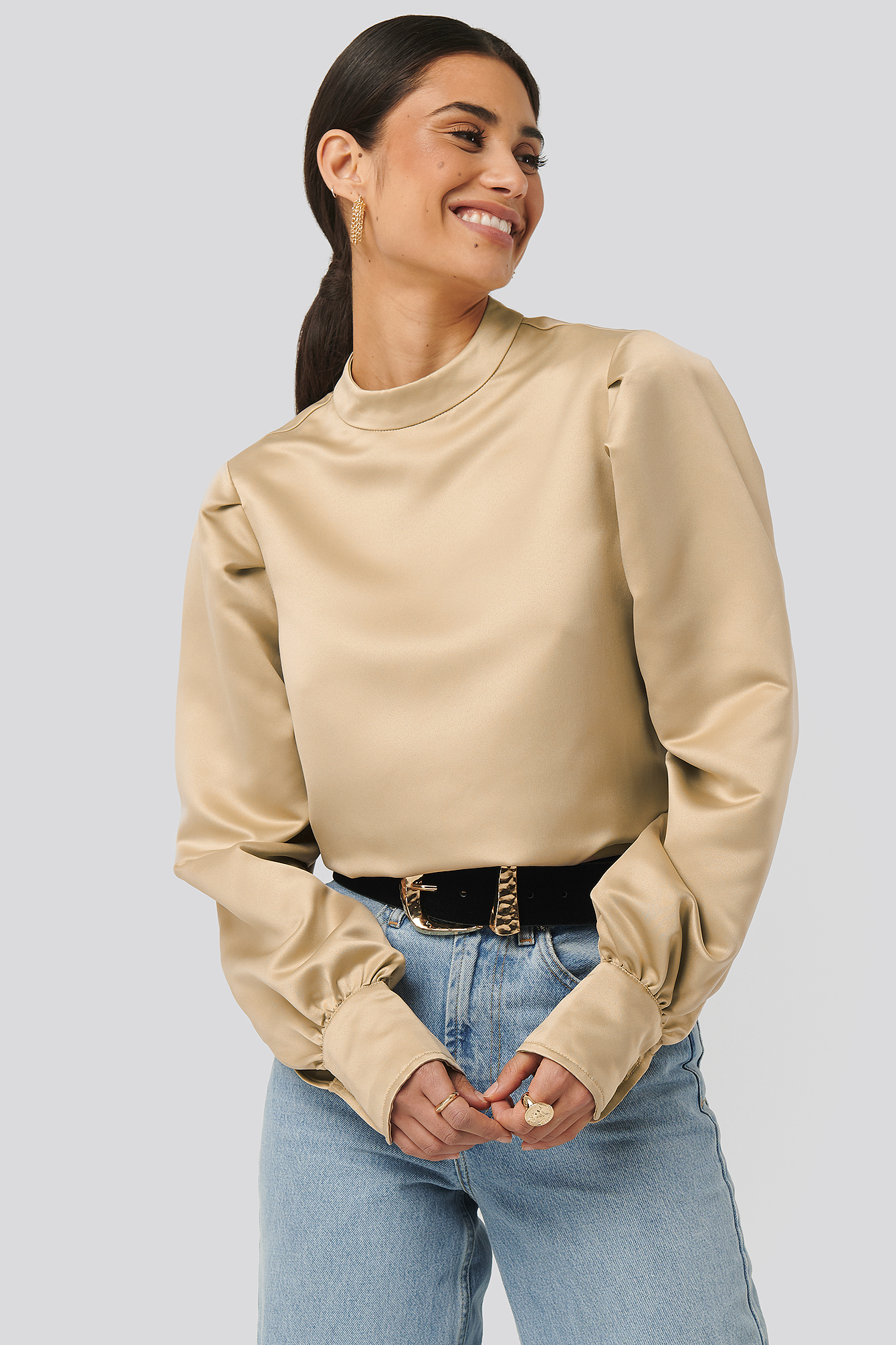 Oversized Puff Sleeve Blouse Beige | NA-KD