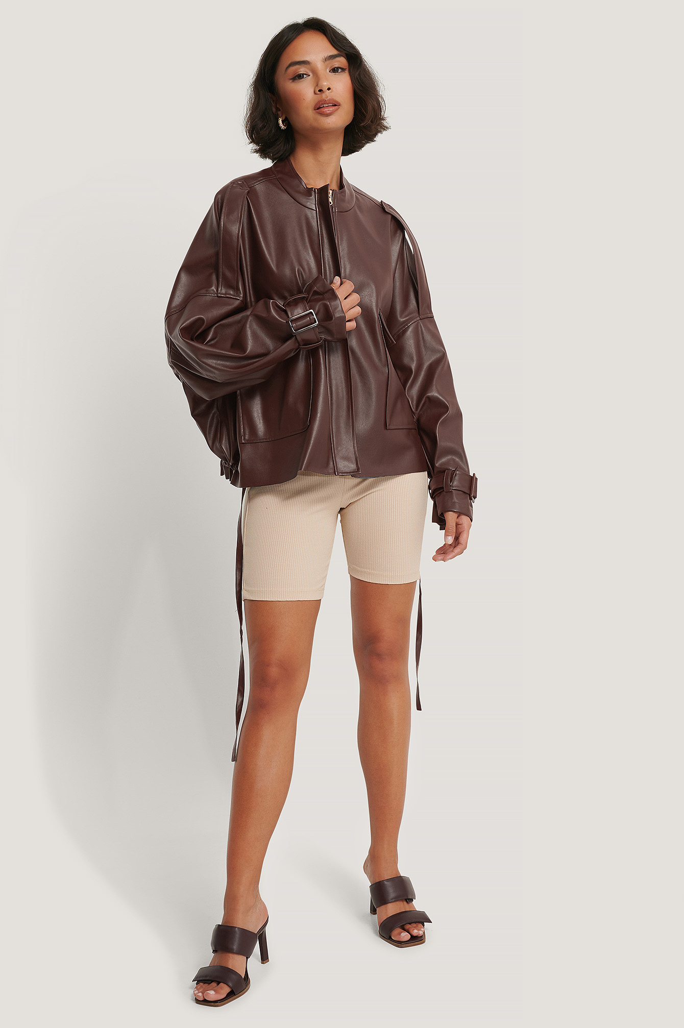 Oversized Soft PU Jacket Brown | na-kd.com