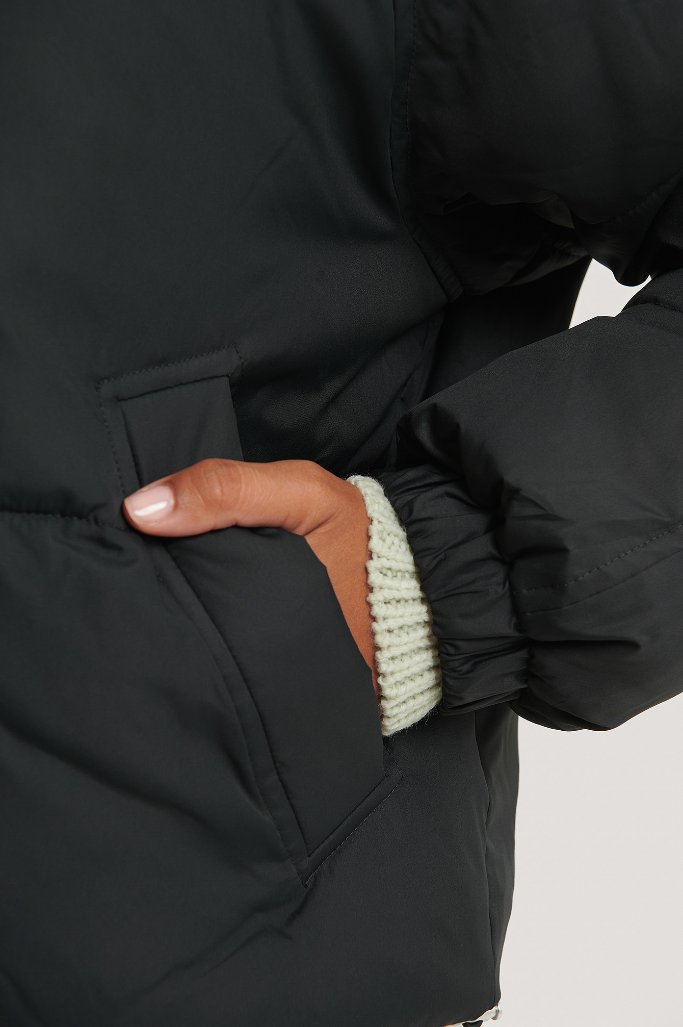 Padded Hood Drawstring Jacket Black | na-kd.com