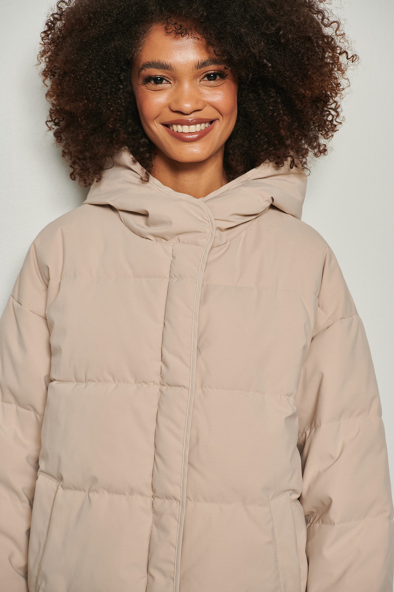 Padded Hood Jacket Beige | na-kd.com
