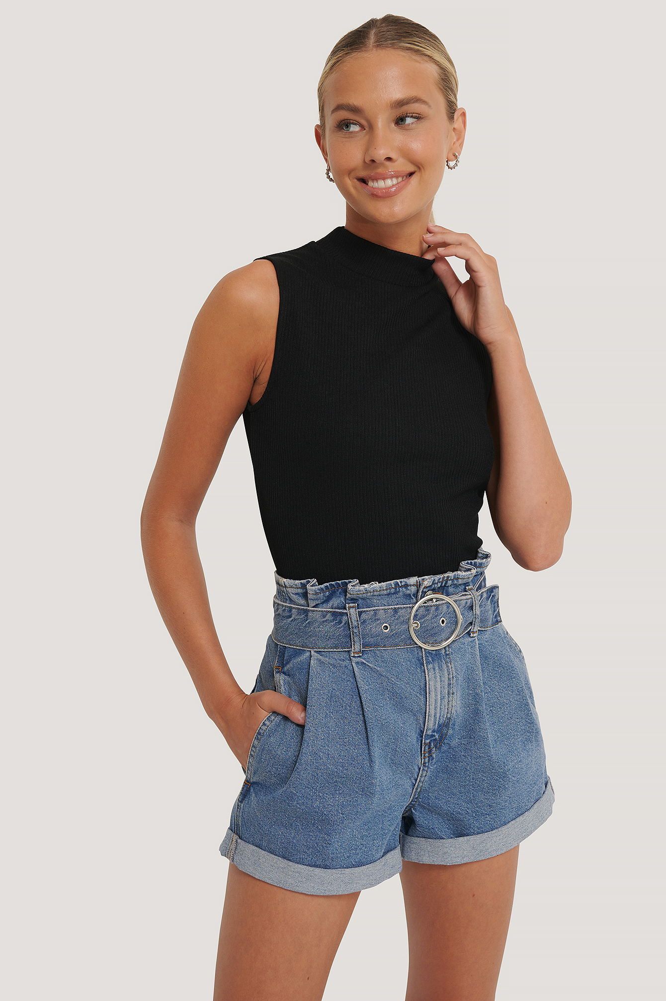 Paperwaist Buckle Shorts Blue | NA-KD