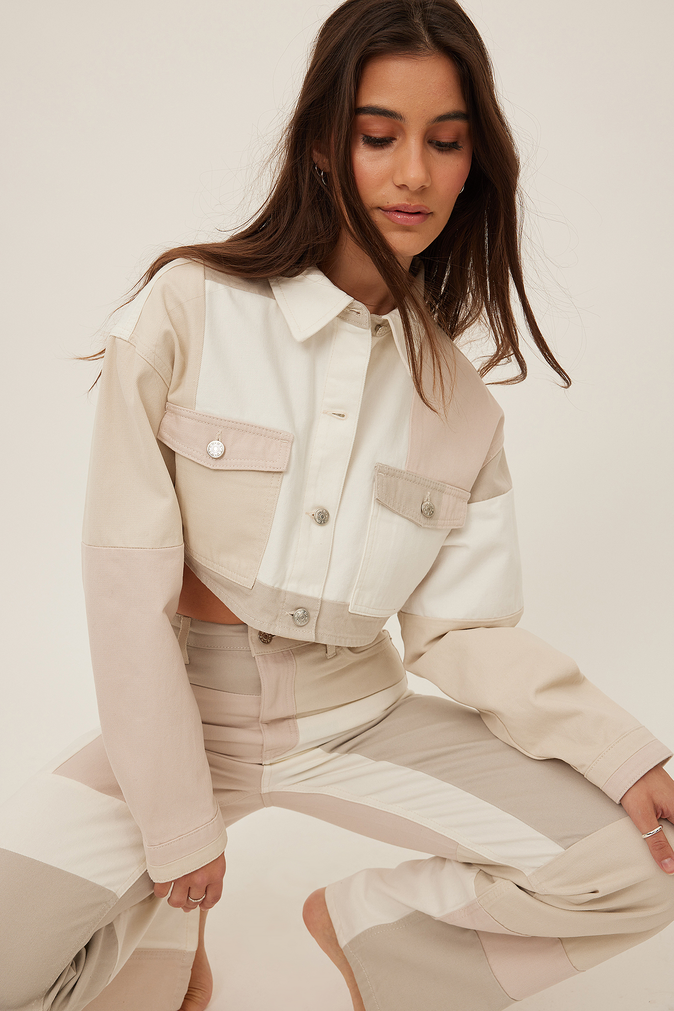 Patchwork High Waist Denim Beige | NA-KD