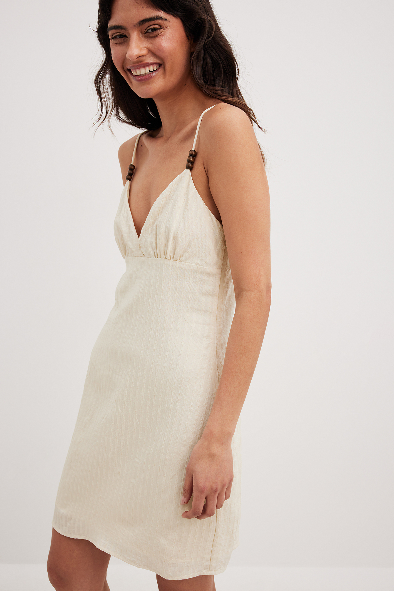 Pearl Detail Mini Dress Offwhite | NA-KD