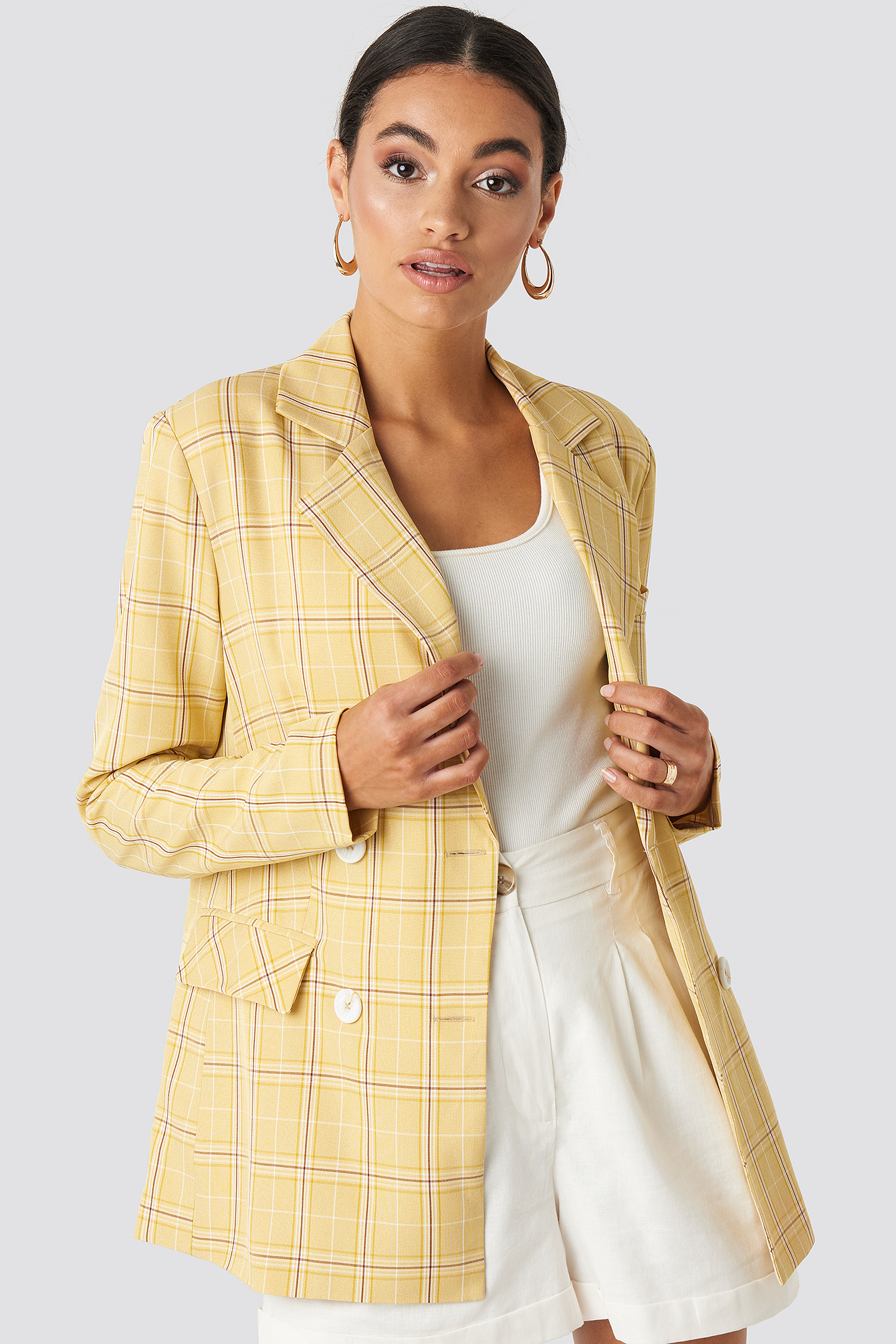 Plaid Double Breasted Blazer Yellow | NA-KD