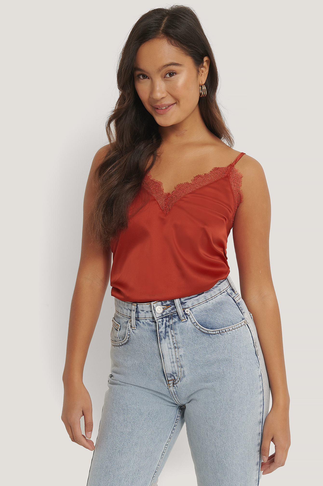 Plain Lace Singlet Red | NA-KD