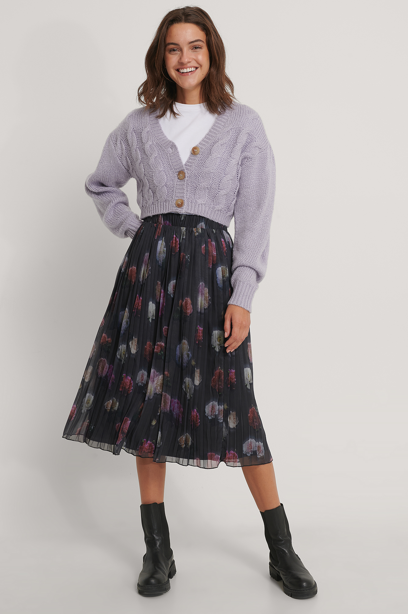 Plissierter Chiffon-Rock Mit Blumenmuster Mehrfarbig | na-kd.com