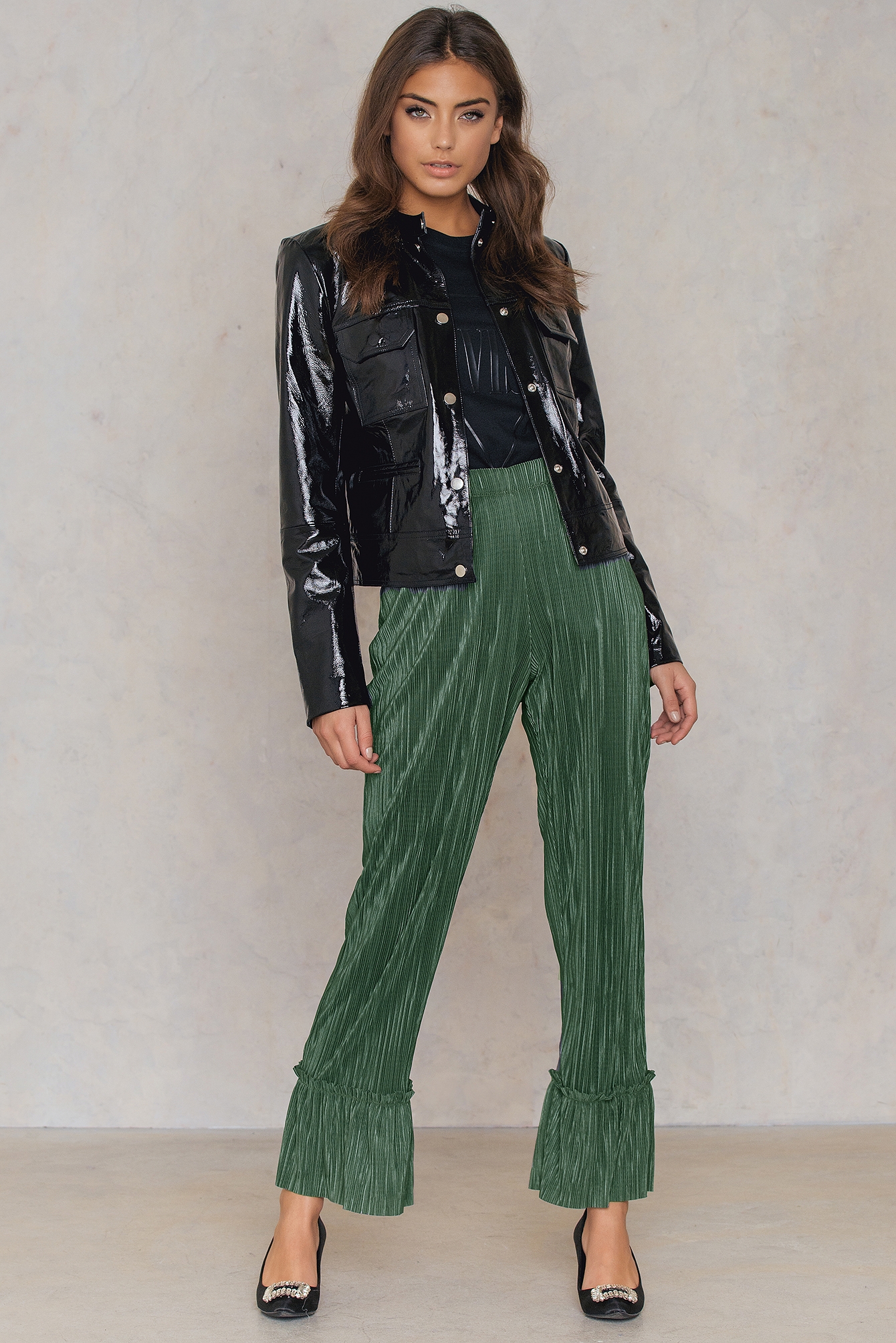 Pleated Frill Pants Green | NA-KD