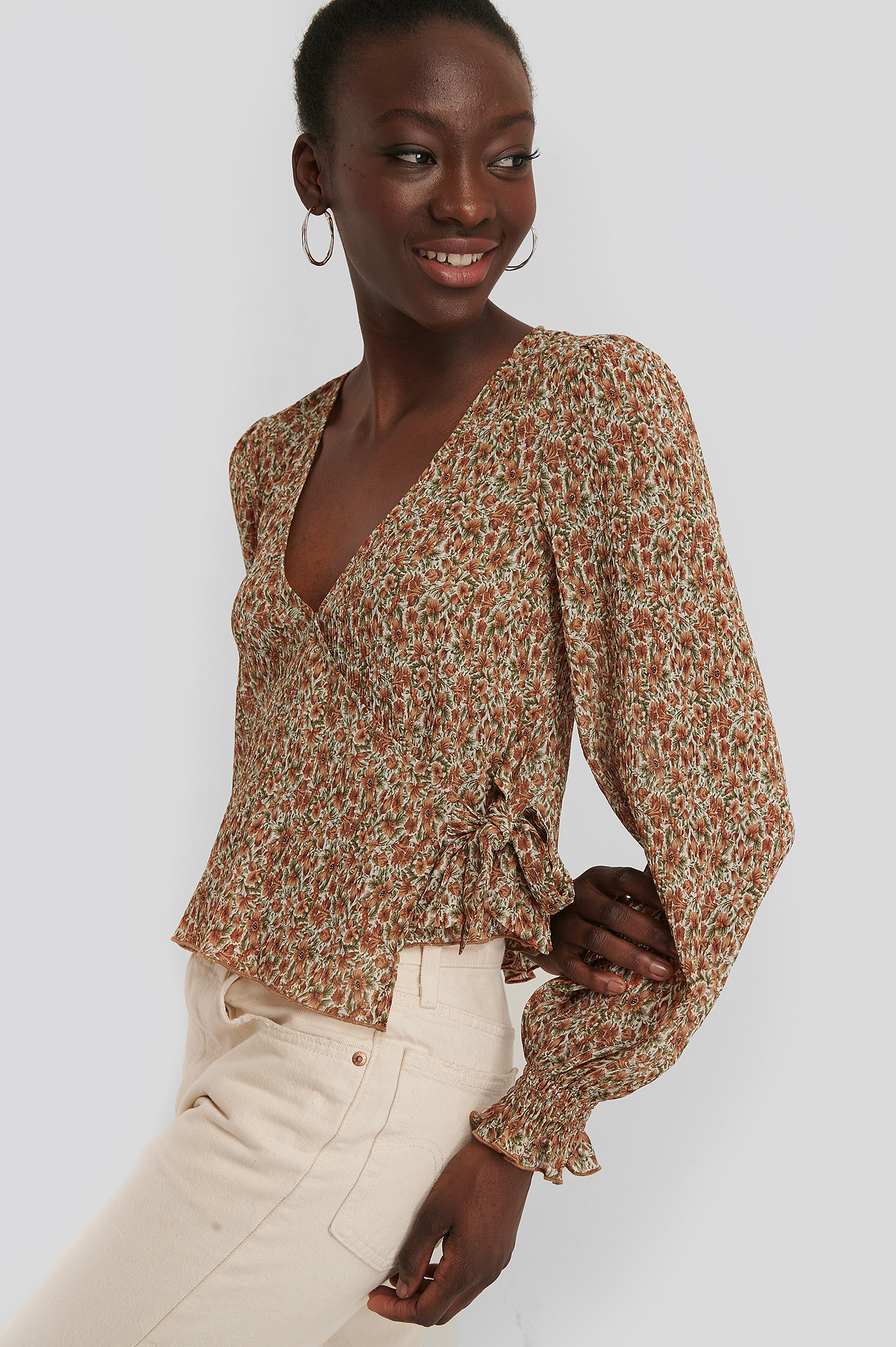 Pleated Overlap Tie Blouse Red | NA-KD