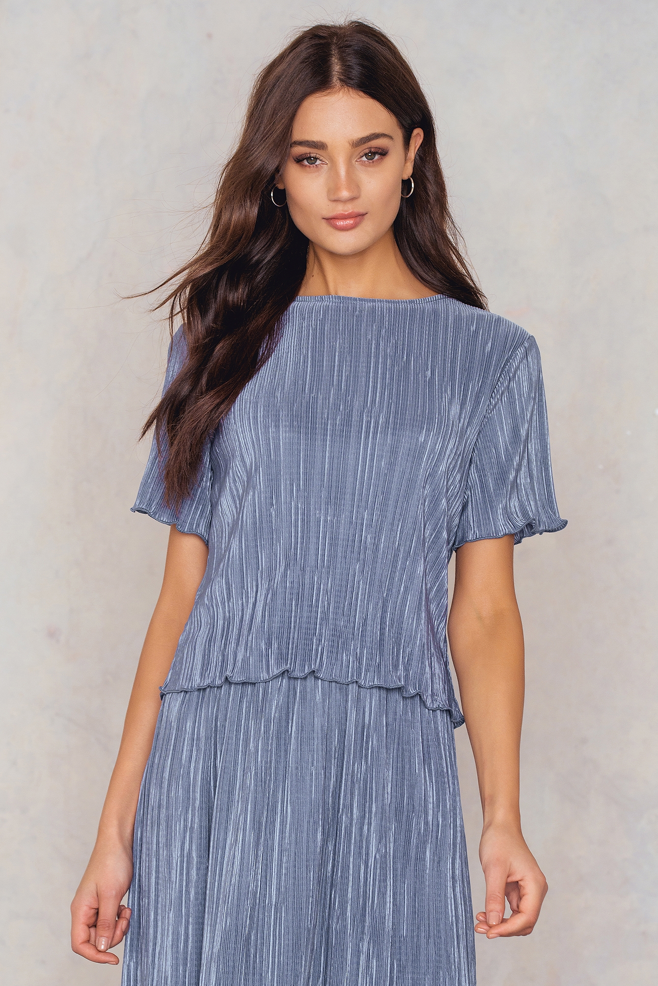 Pleated Shimmery Top Blue | NA-KD
