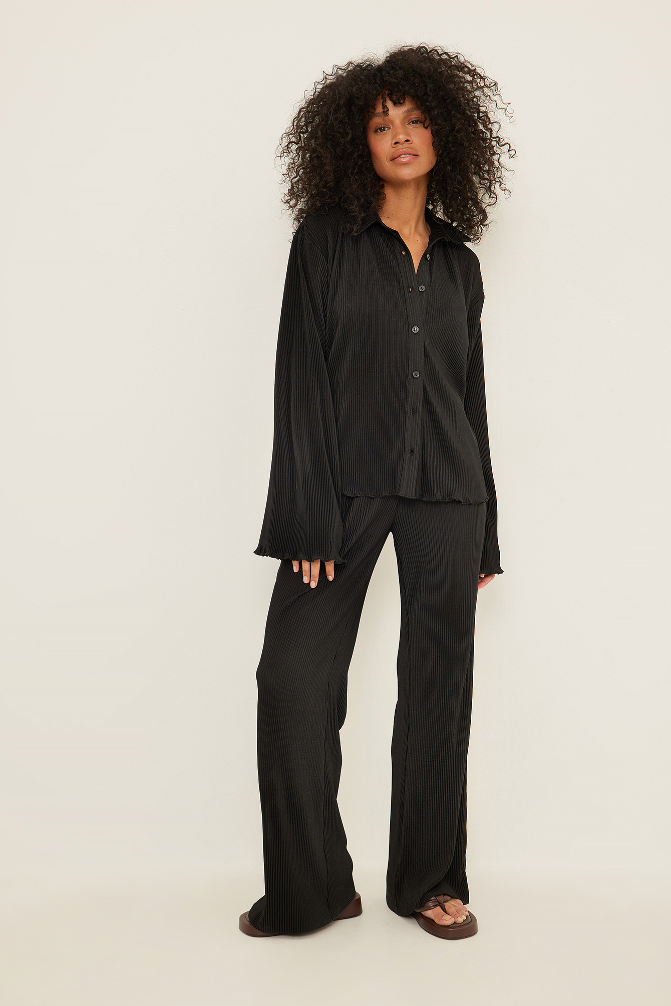 Pleated Wide Sleeve Shirt Black | na-kd.com