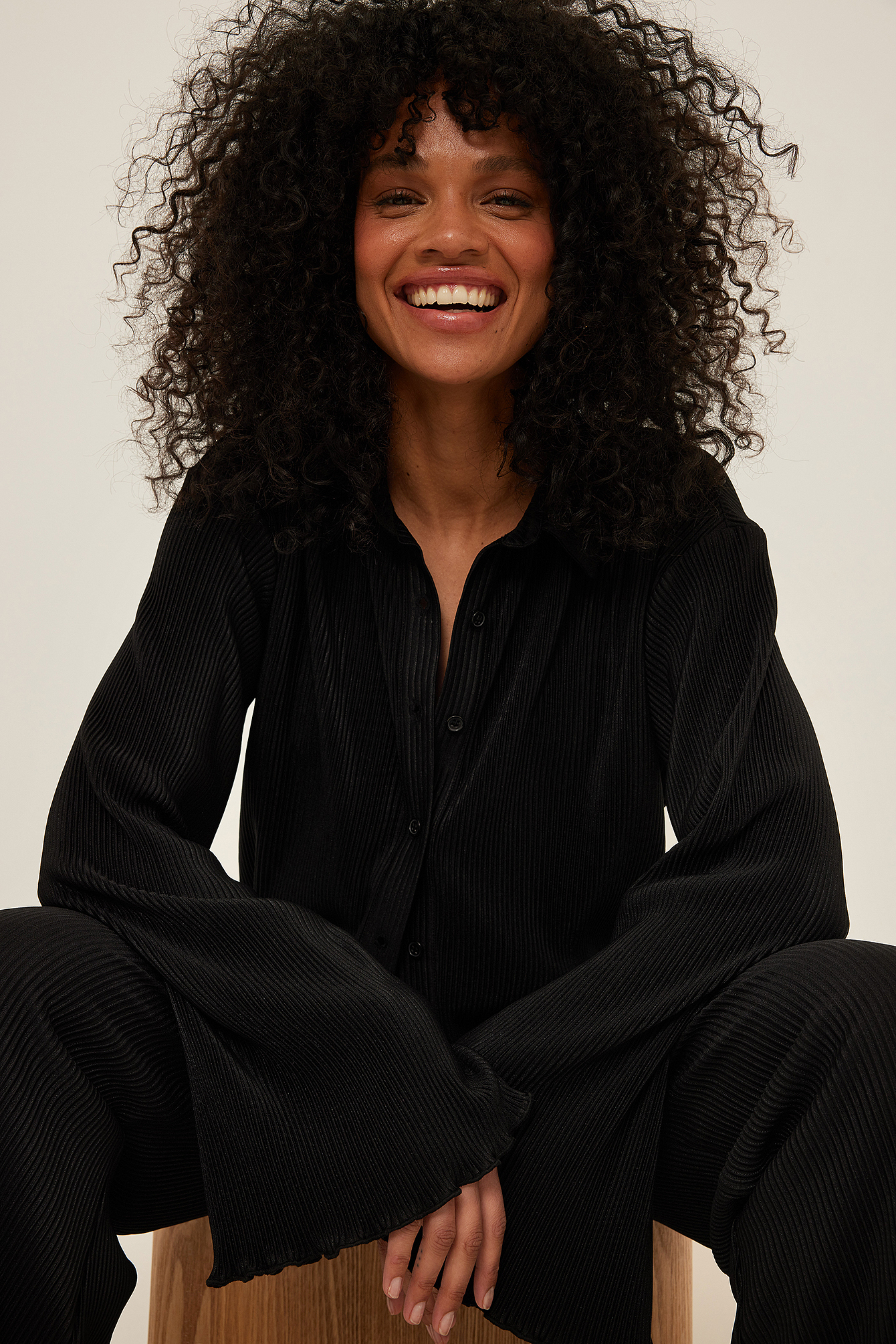 Pleated Wide Sleeve Shirt Black | na-kd.com