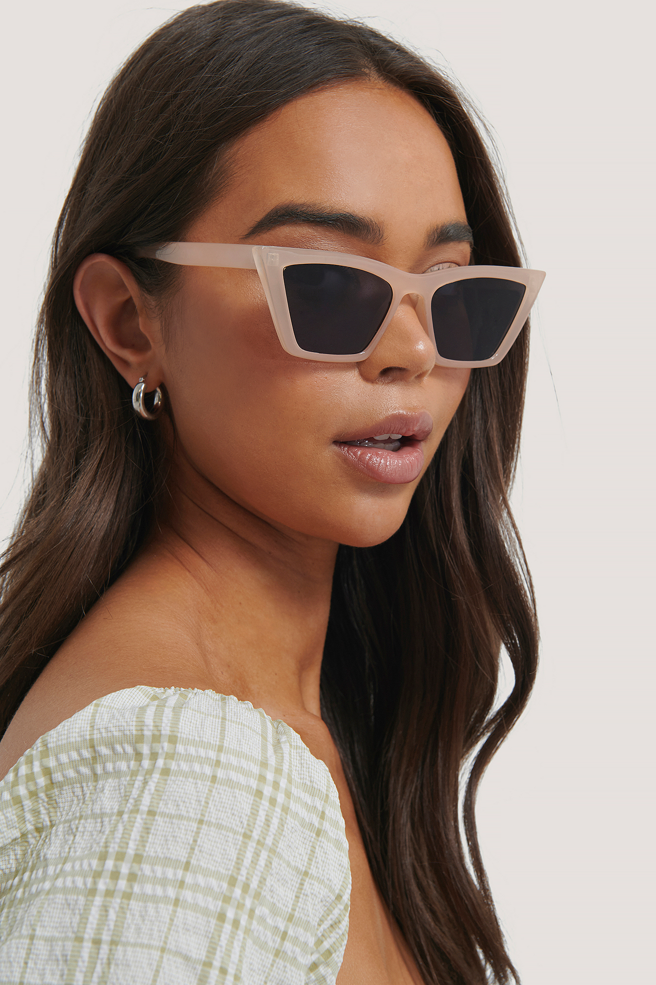 Pointy Edge Squared Cateye Sunglasses Beige | NA-KD