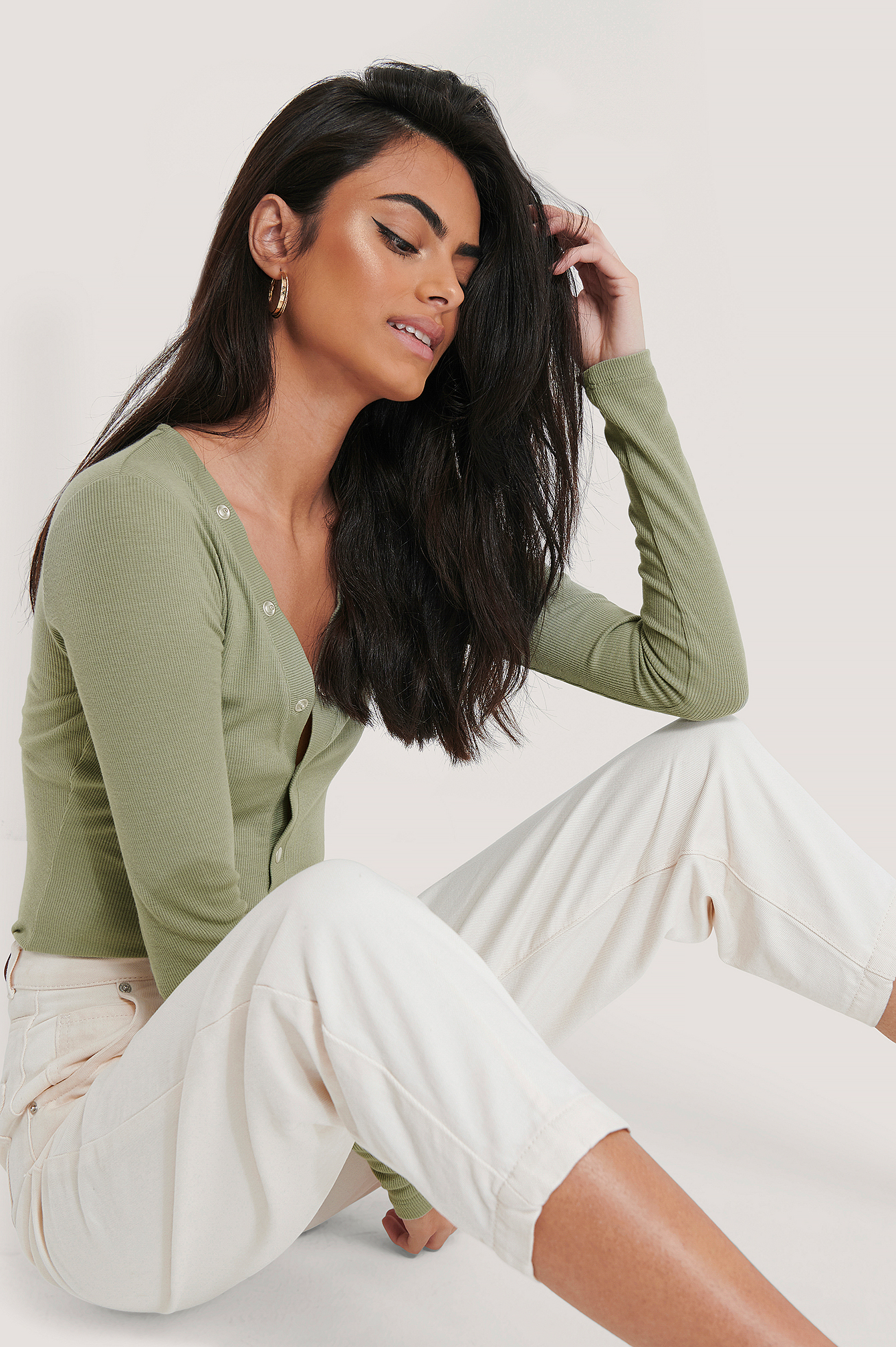 Press Button Rib Top Green | NA-KD