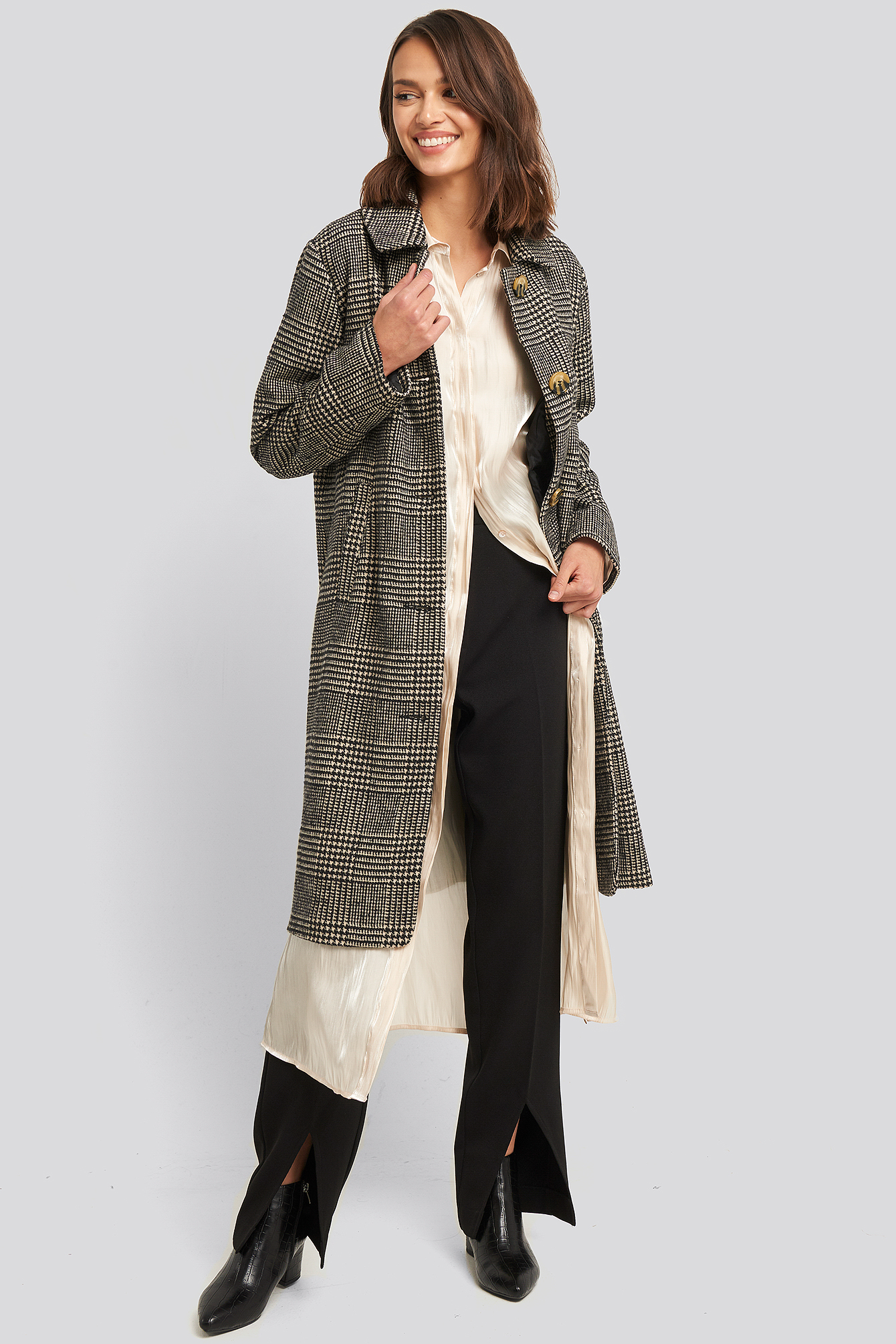 Printed Big Button Coat Grey | NA-KD