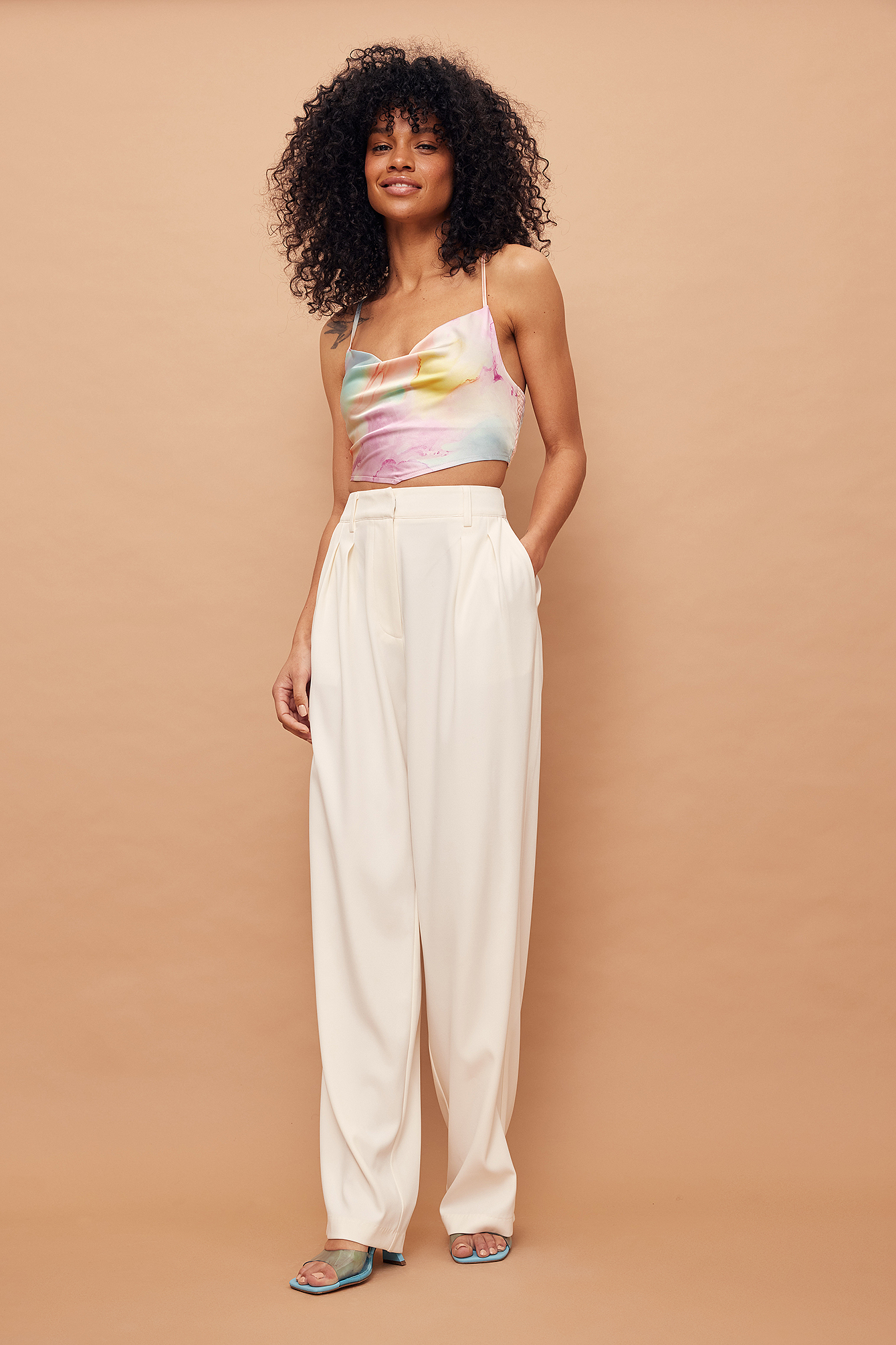 Recycled Printed Satin Waterfall Top Multicolor | na-kd.com