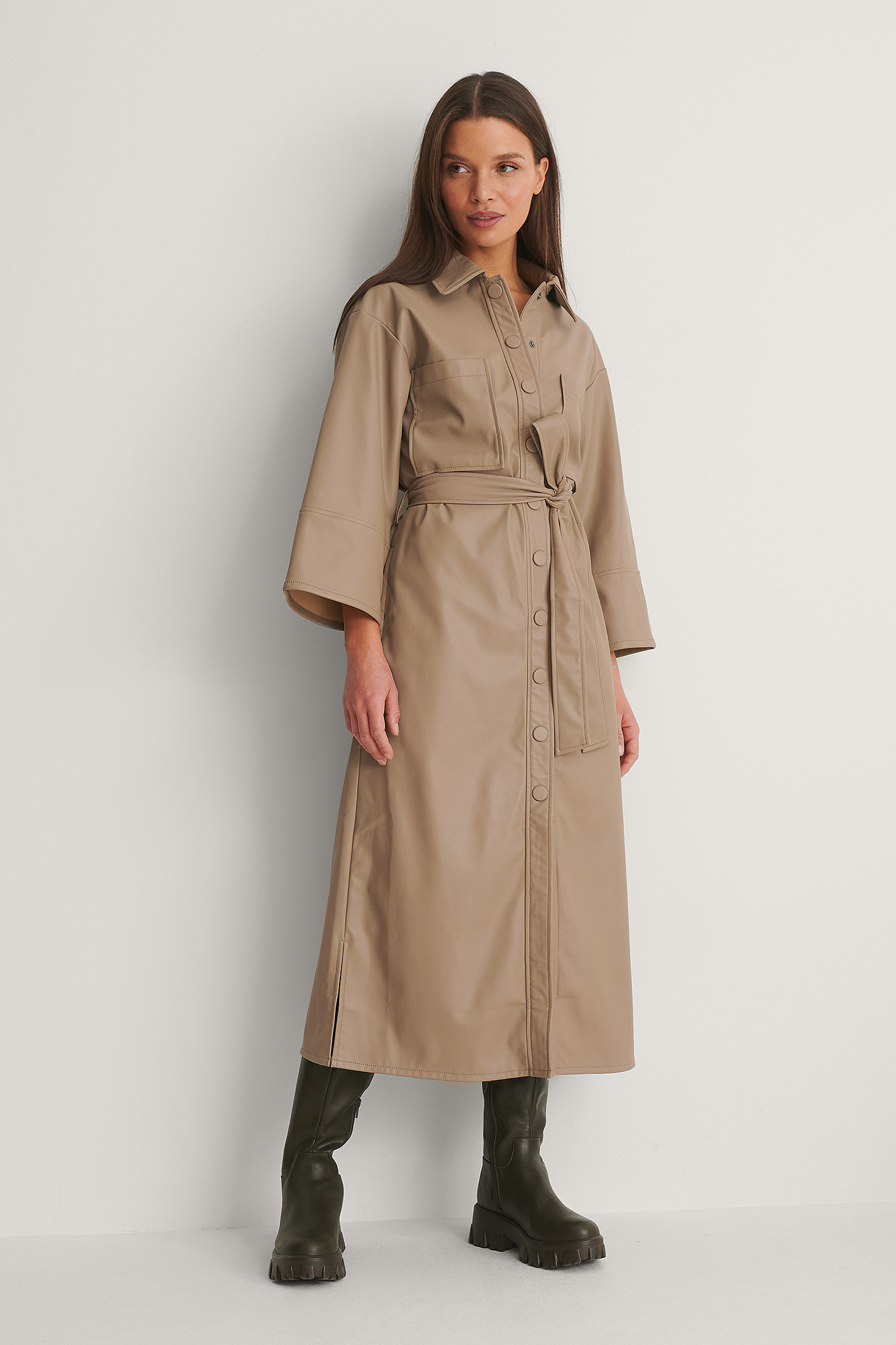 PU Button Up Mini Dress Black | na-kd.com