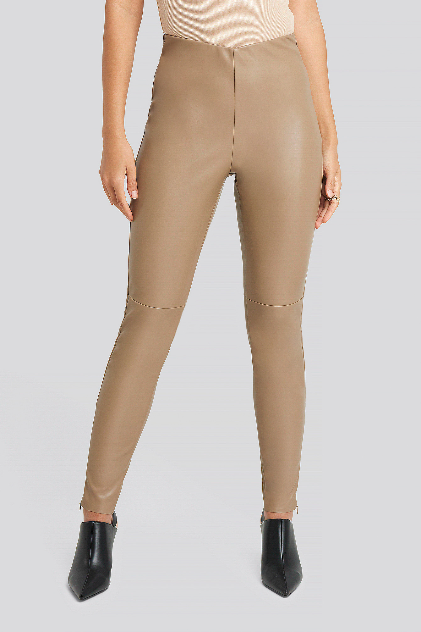 PU Zipper Pants Brown | na-kd.com