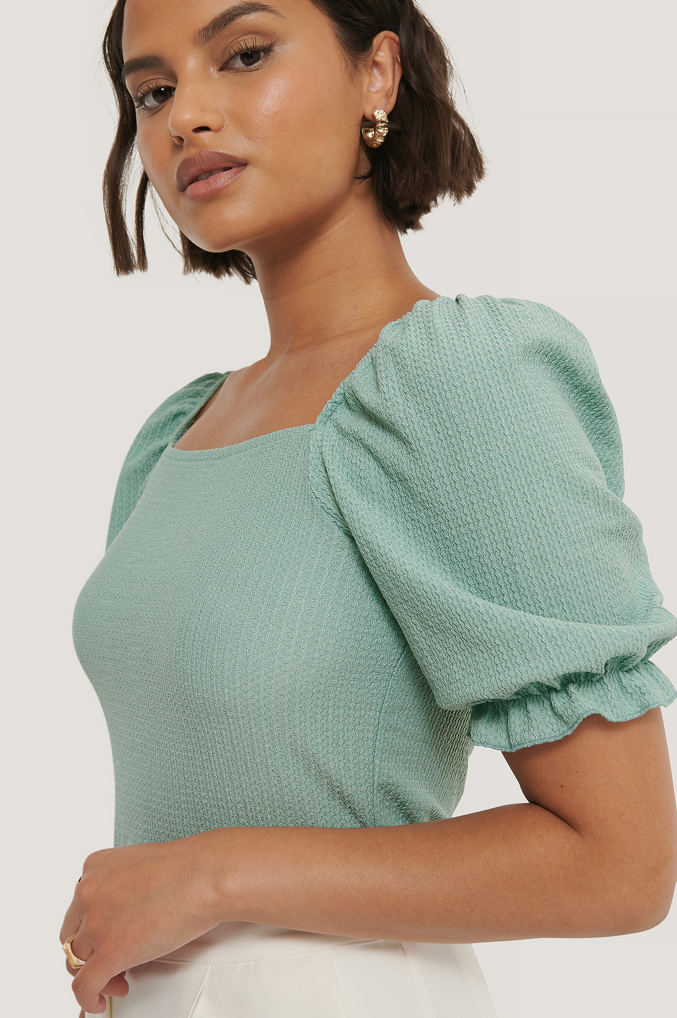 Puff Crepe Top Blue | NA-KD