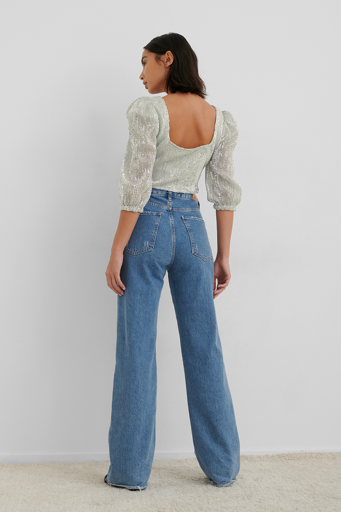 Puff Shoulder Sequin Top Silber | na-kd.com