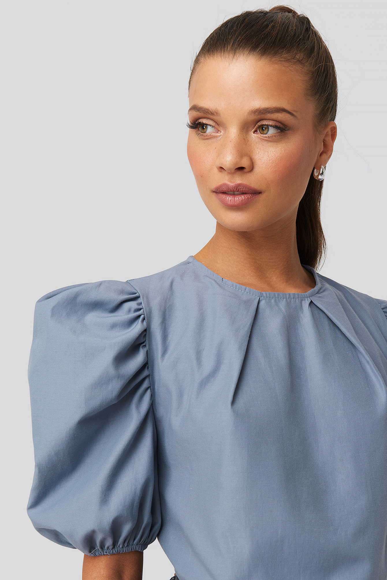 Puff Shoulder Short Sleeve Blouse Blue | NA-KD