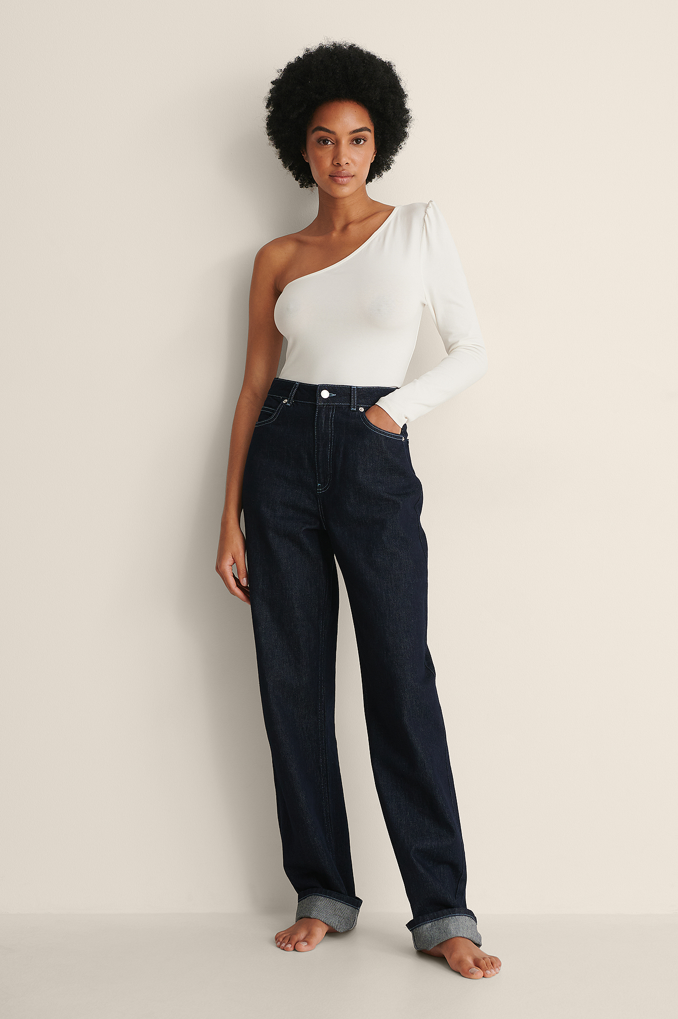 Puff Sleeve One Shoulder Top Offwhite | na-kd.com