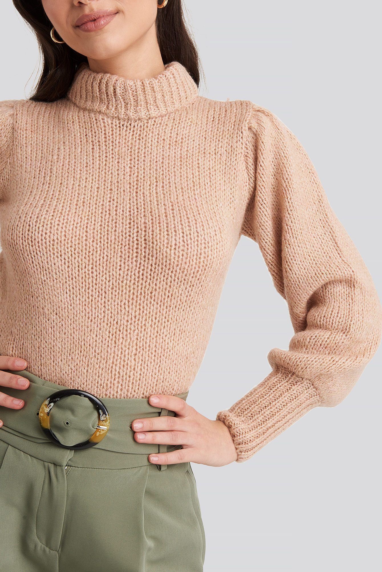 Puff Sleeve Wide Neck Knitted Sweater Pink | na-kd.com