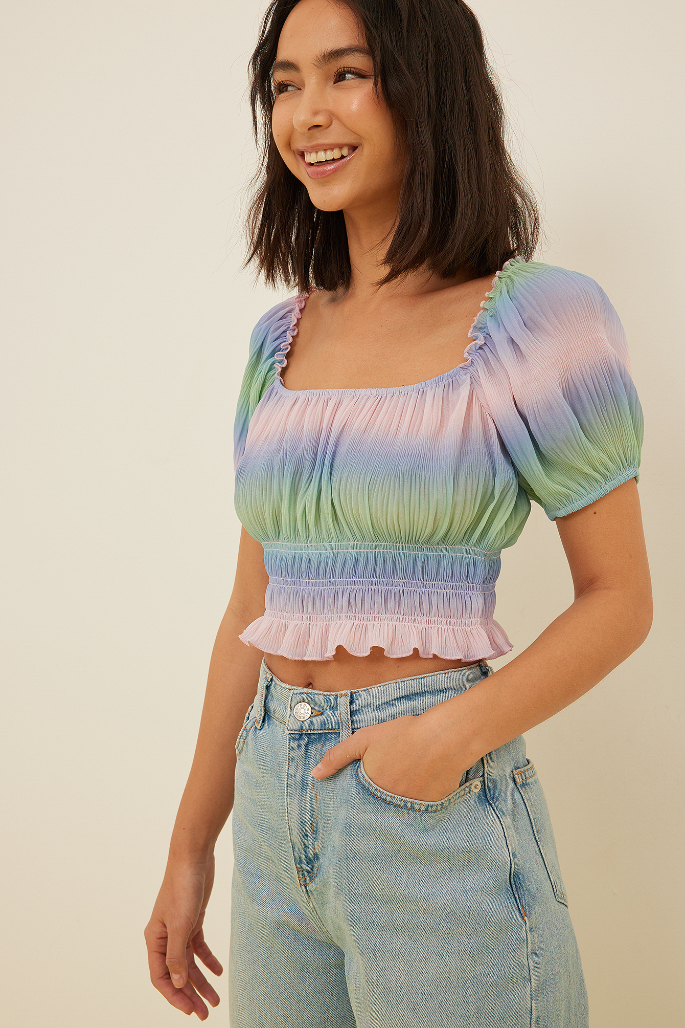 Puffy Sleeve Cropped Top Multicolor | na-kd.com