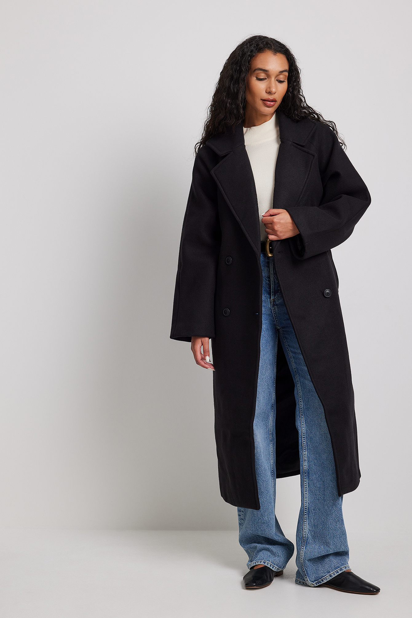 Raglan Sleeve Belted Coat Black | NA-KD
