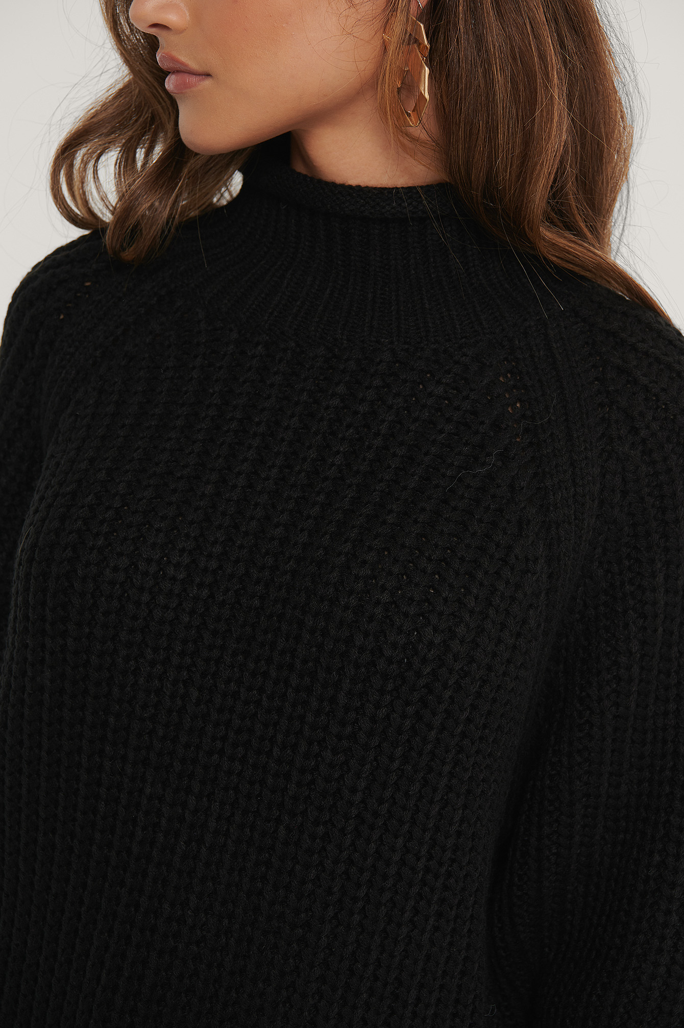 Raglan Sleeve High Neck Knitted Sweater Black | na-kd.com
