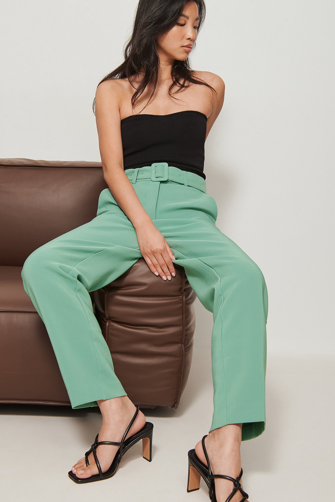 Recycled Belted Suit Pants Green | na-kd.com
