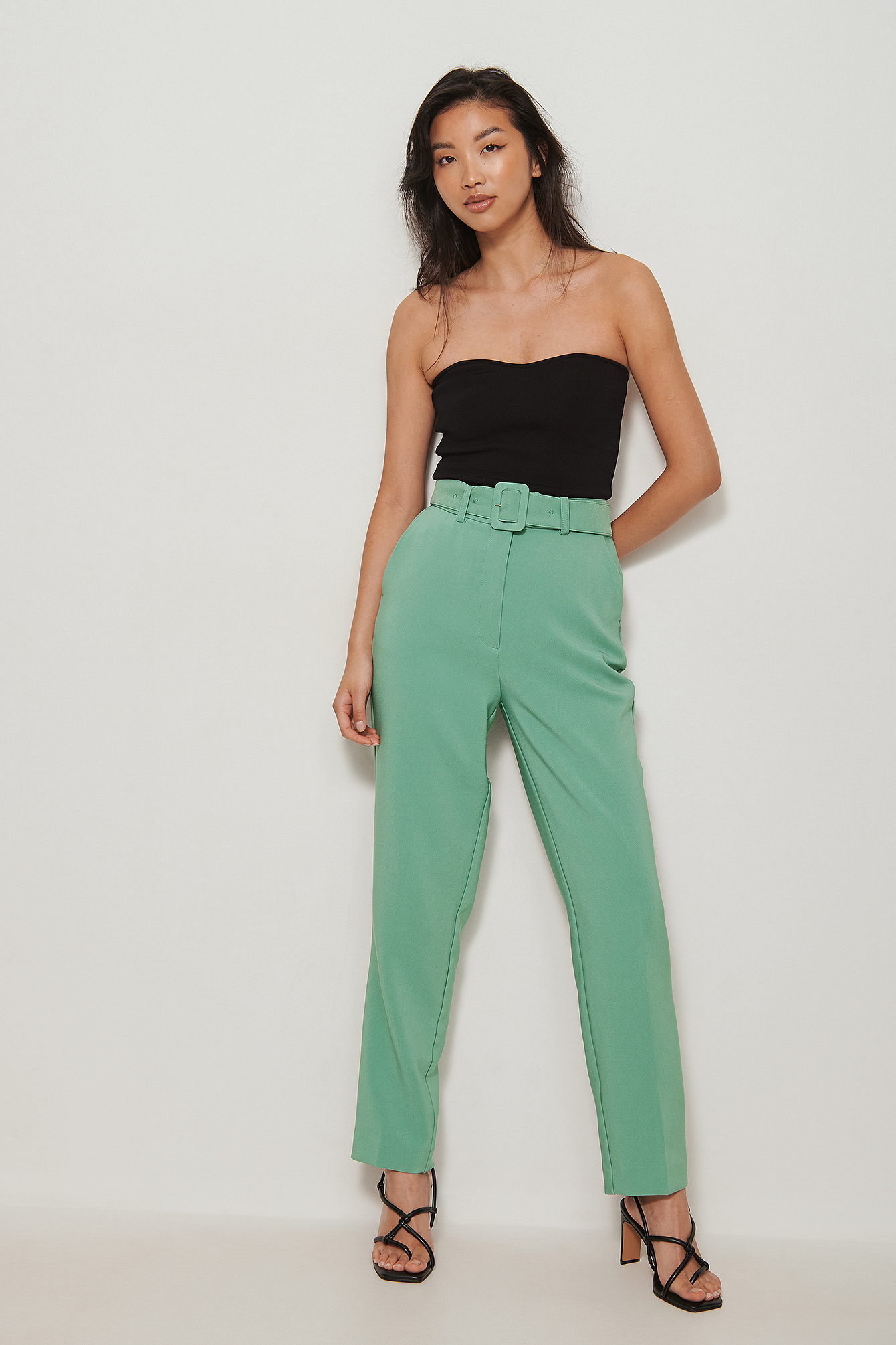 Recycled Belted Suit Pants Green | na-kd.com