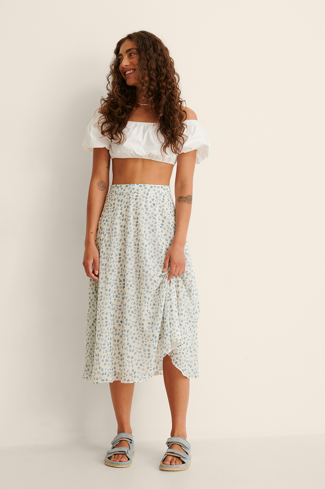 Recycled Chiffon Midi Skirt Multicolor | NA-KD
