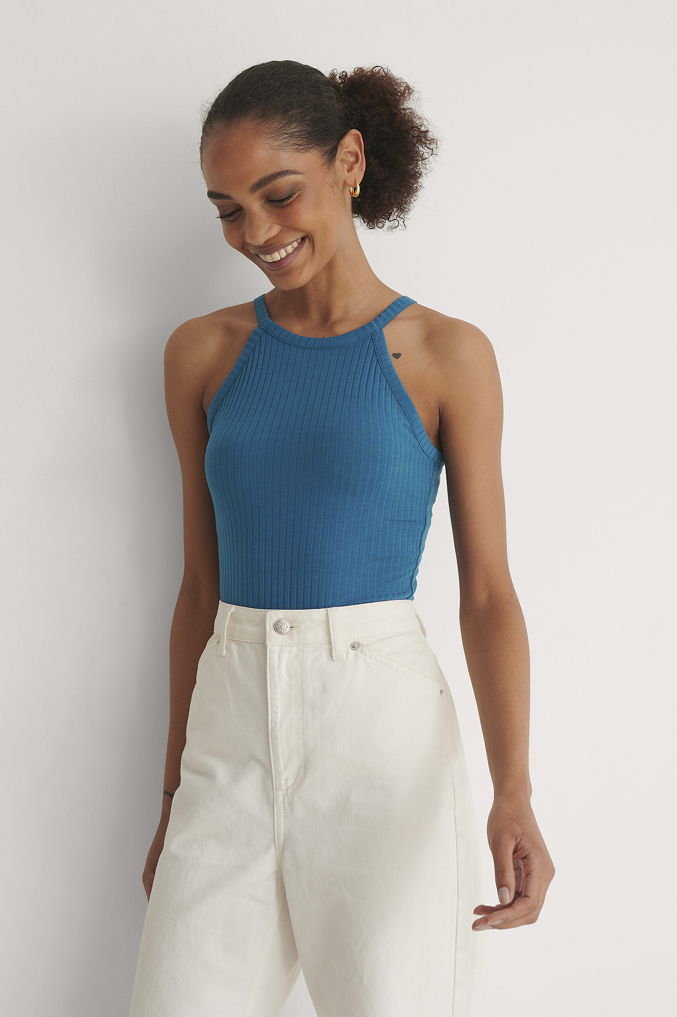 High Neck Ribbed Body Blue | NA-KD