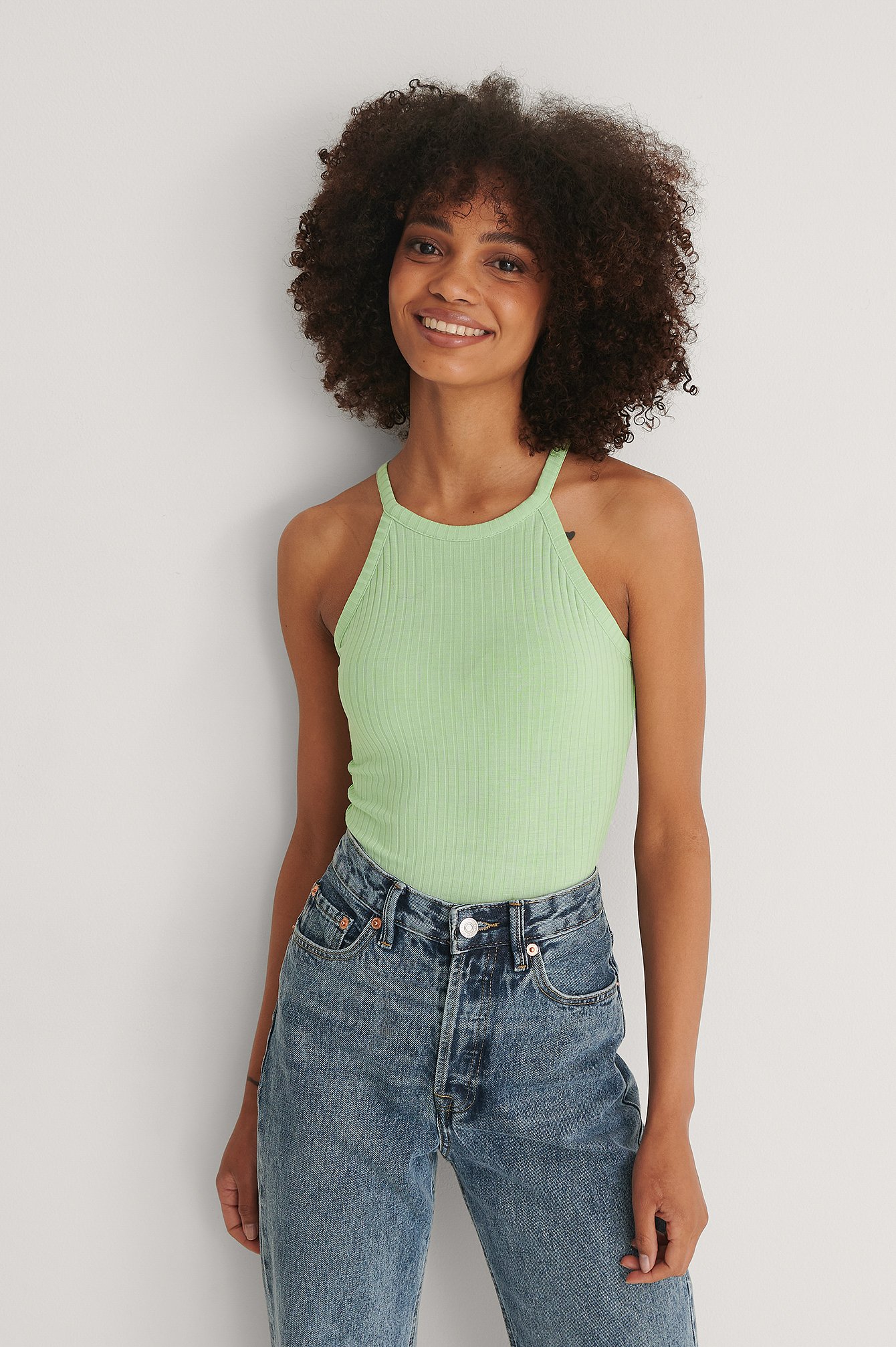 High Neck Ribbed Body Green | NA-KD