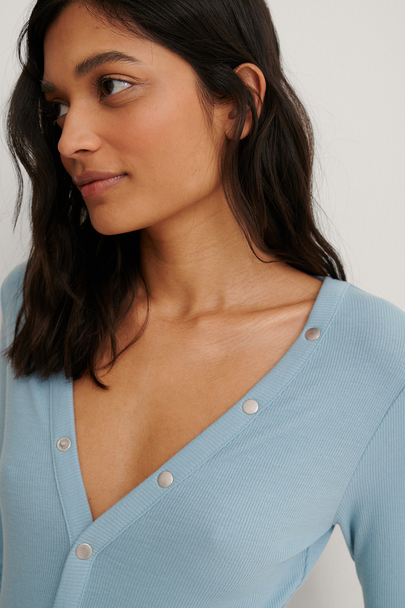 Recycled Press Button Rib Top Blue | na-kd.com