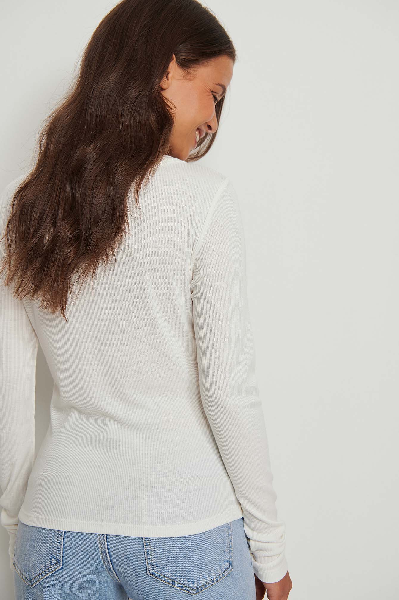 Scoop Neck Ribbed Top Offwhite | na-kd.com