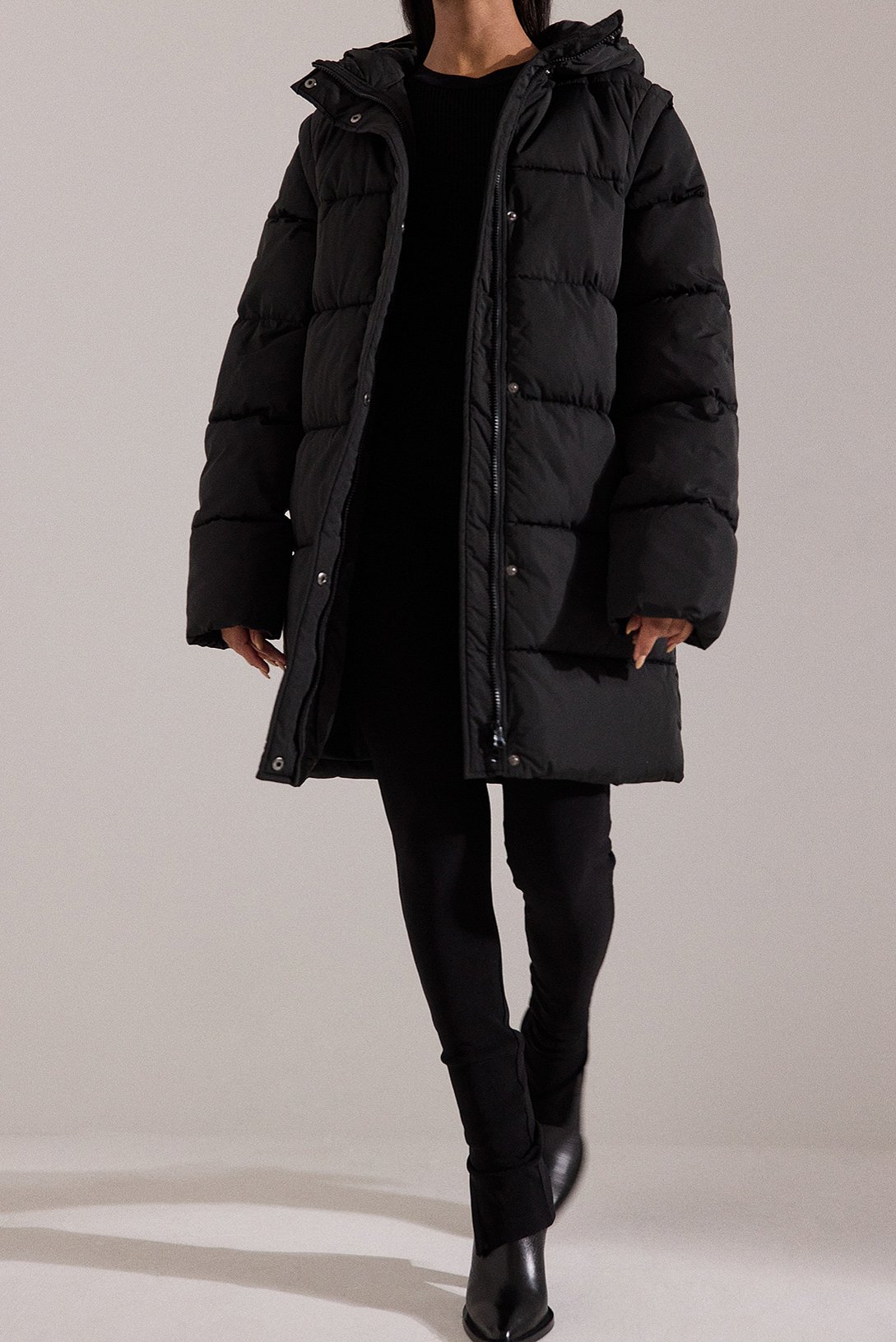 Removable Sleeves Long Padded Jacket Black | NA-KD