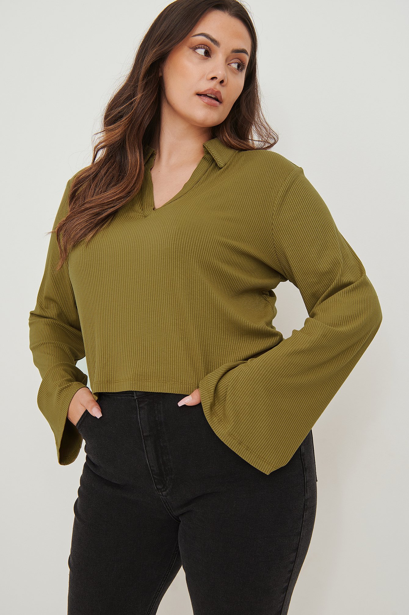 Rib Collar Detail Top Green | NA-KD