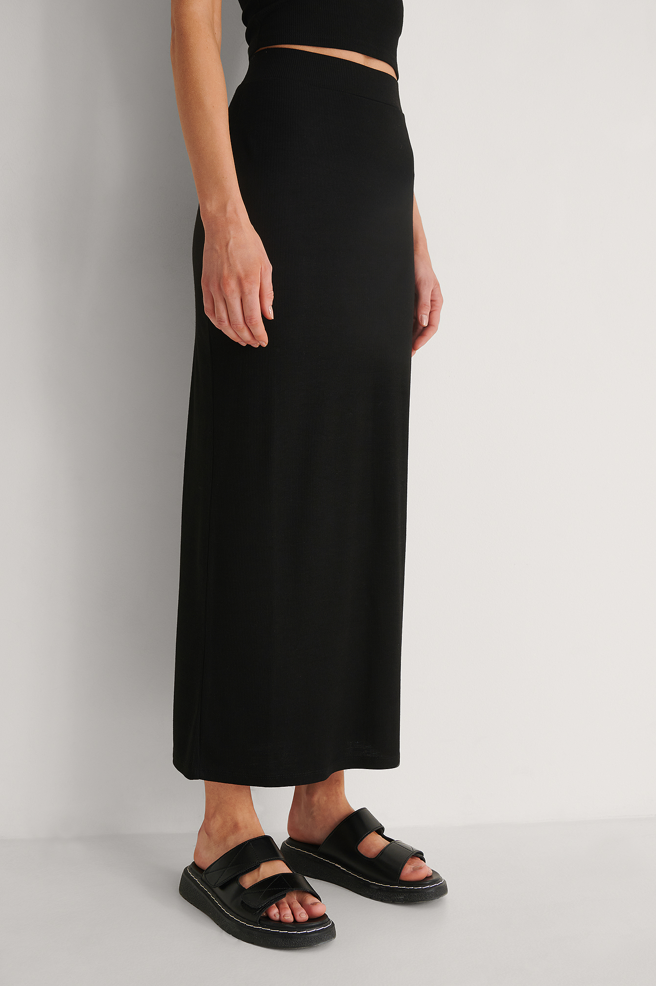 Rib Maxi Skirt Black Na